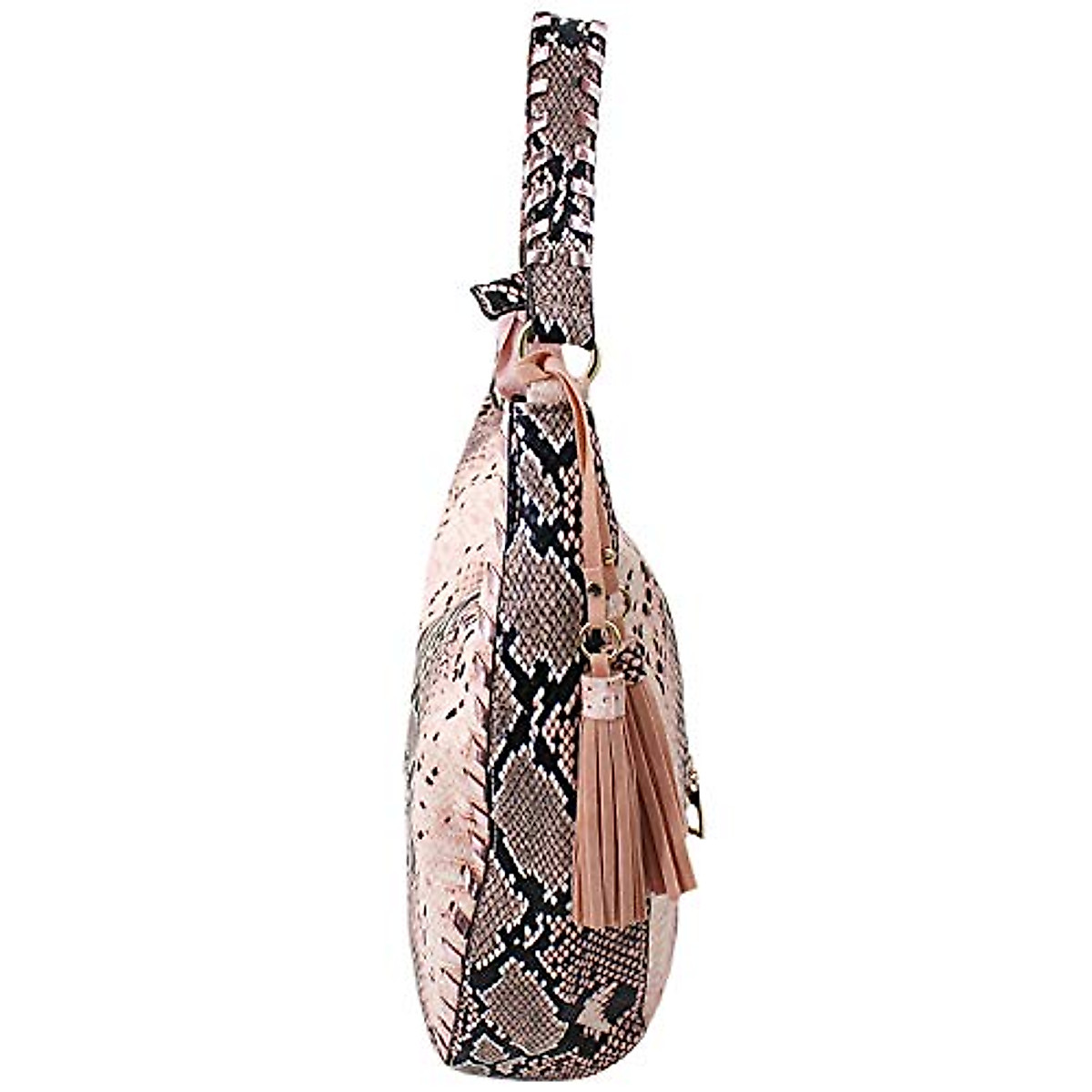 CLARA Snakeskin Hobo Handbag PU Leather Top Handle Bag Tassel Shoulder Bag Satchel Travel Tote Purse Brown