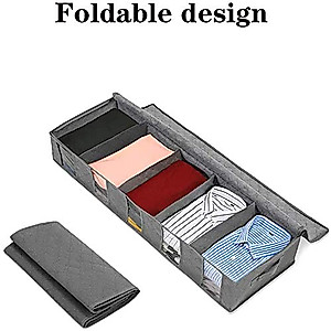 Apstour Under Bed Clothes Organizer Large Adjustable Dividers Storage Bag with Durable Fabric, Reinforced Handle, 4 Clear Window for Clothing, Shoes, Blankets, Sweaters, Toys (grey, 2)