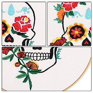 Nuberlic Embroidery Kit Cross Stitch Kits for Beginners Skull with Flowers Pattern DIY Needlepoint Kit for Adults