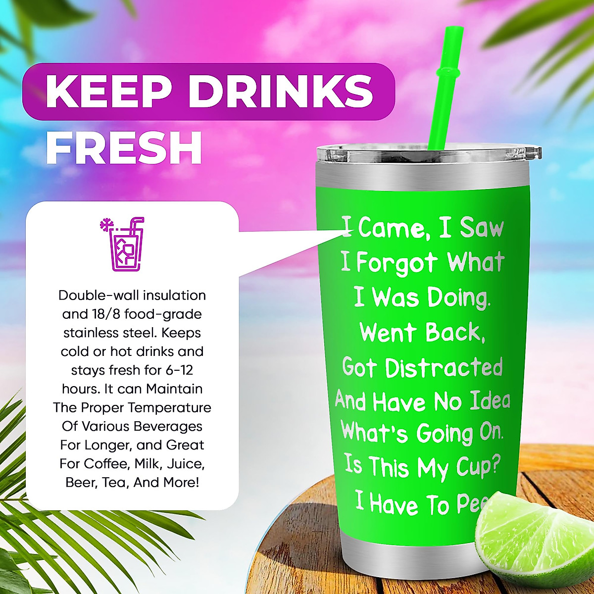 Birthday Gifts for Women/Men-I Came I Saw I Forgot Tumbler 20oz-Funny Coffee Mug,Senior Citizen Gift, Retirement Gifts,60th,70th,80th Birthday Presents for Men Women (Flourascent Green 1)