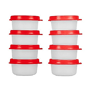 Condiment Cups container with Lids- 8 pk. 1 oz.Salad Dressing Container to go Small Food Storage Containers with Lids- Sauce Cups Leak proof Reusable Plastic BPA free for Lunch Box Picnic Travel (Red)