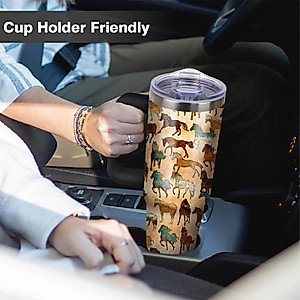puhnhsv 30 oz Horse Tumbler With Handle and Straw, 30oz Insulated Stainless Horse Tumbler Coffee Travel Mugs Cup Water Bottle Horse Lovers Gifts for Women Girls