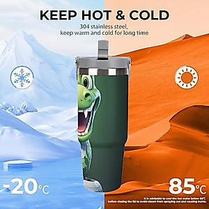 RTFGHJS Cartoon Snake Green 30 Oz Tumbler with Handle And Flip Straw, Stainless Steel Vacuum Insulated Travel Mug, Thermal Cup for Coffee, Water, Iced Drinks, Fits Car Cup Holders (Home, Sports)