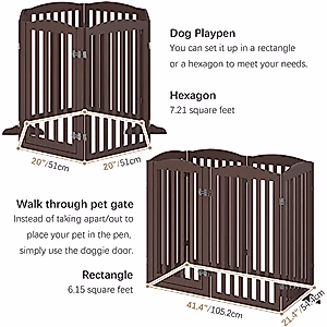BHG No-Assembly Freestanding Dog Gate with Door, Extended Wide 120" Tall 36" Wooden Pet Gate, Accordion Folding Playpen Fence, 2PCS Support Feet Included, for The House - Espresso