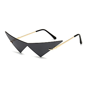 willochra Triangle One Piece Frameless Sunglasses For Women Trendy Ocean Lens Sun Glasses Men Party Prom Sunglasses (black)