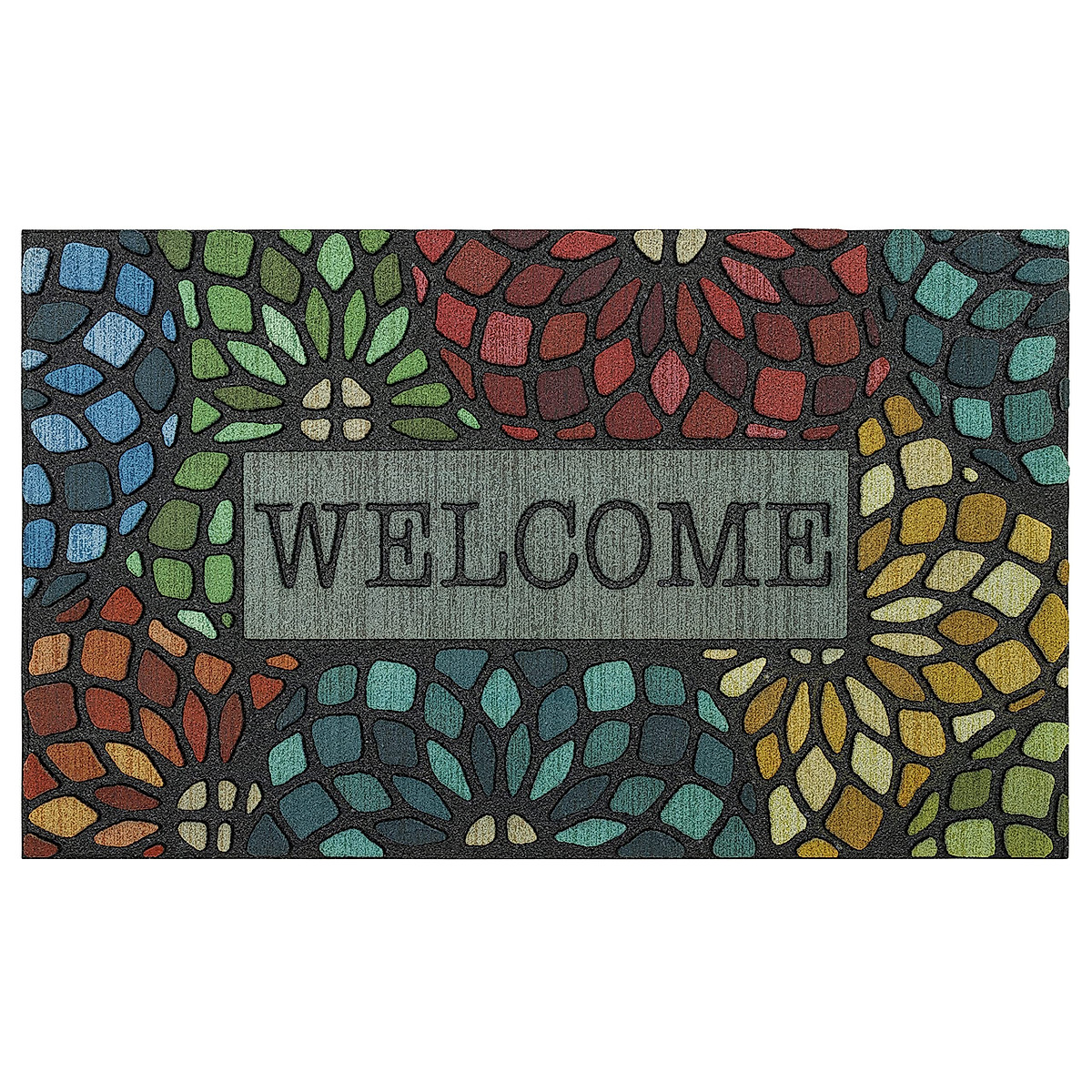 Mohawk Home Entryway Door Mat 1.5' x 2.5' All Weather Doormat Outdoor Non Slip Recycled Rubber, Welcome Stained Glass Floret