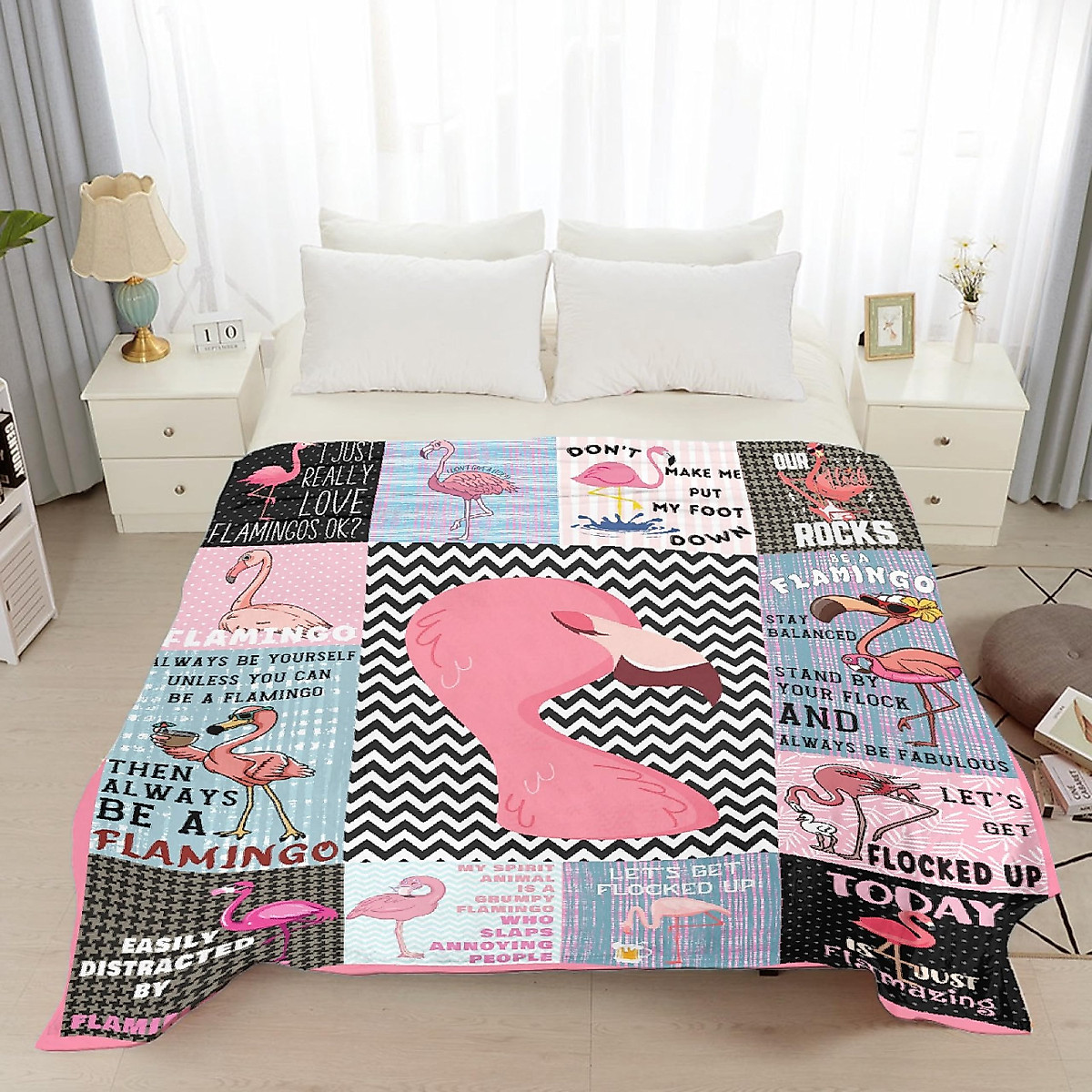 Flamingo Blanket,Funny Flamingo Collage Print Gifts for Flamingos Lovers, Soft Plush Flannel Throw Bed Sofa Bedroom Decoration60 in x 50 in Medium Boys Girls