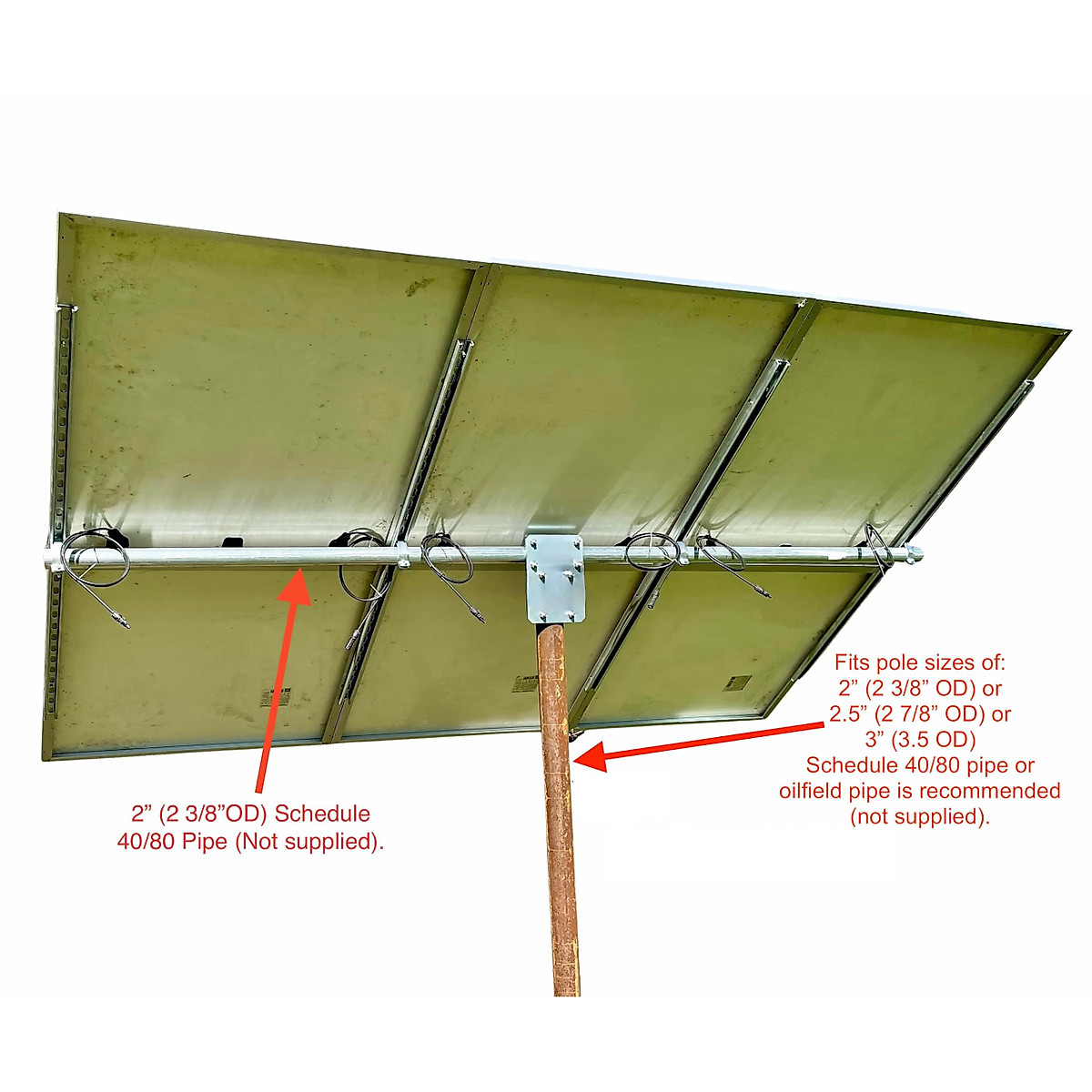 Solar Panel Array Top of Pole Ground Mount Bracket 2" - 2.5" - 3" Pipe Universal Bolt On
