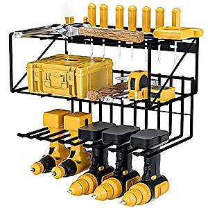 UPGRADED Power Tool Organizer, 5 Slots Drill Holder Wall Mount Floating Tool Shelf Heavy Duty Cordless Drill Storage Rack Tool Storage Organizer for Cordless Drill Storage Handheld/Garage Power Tools