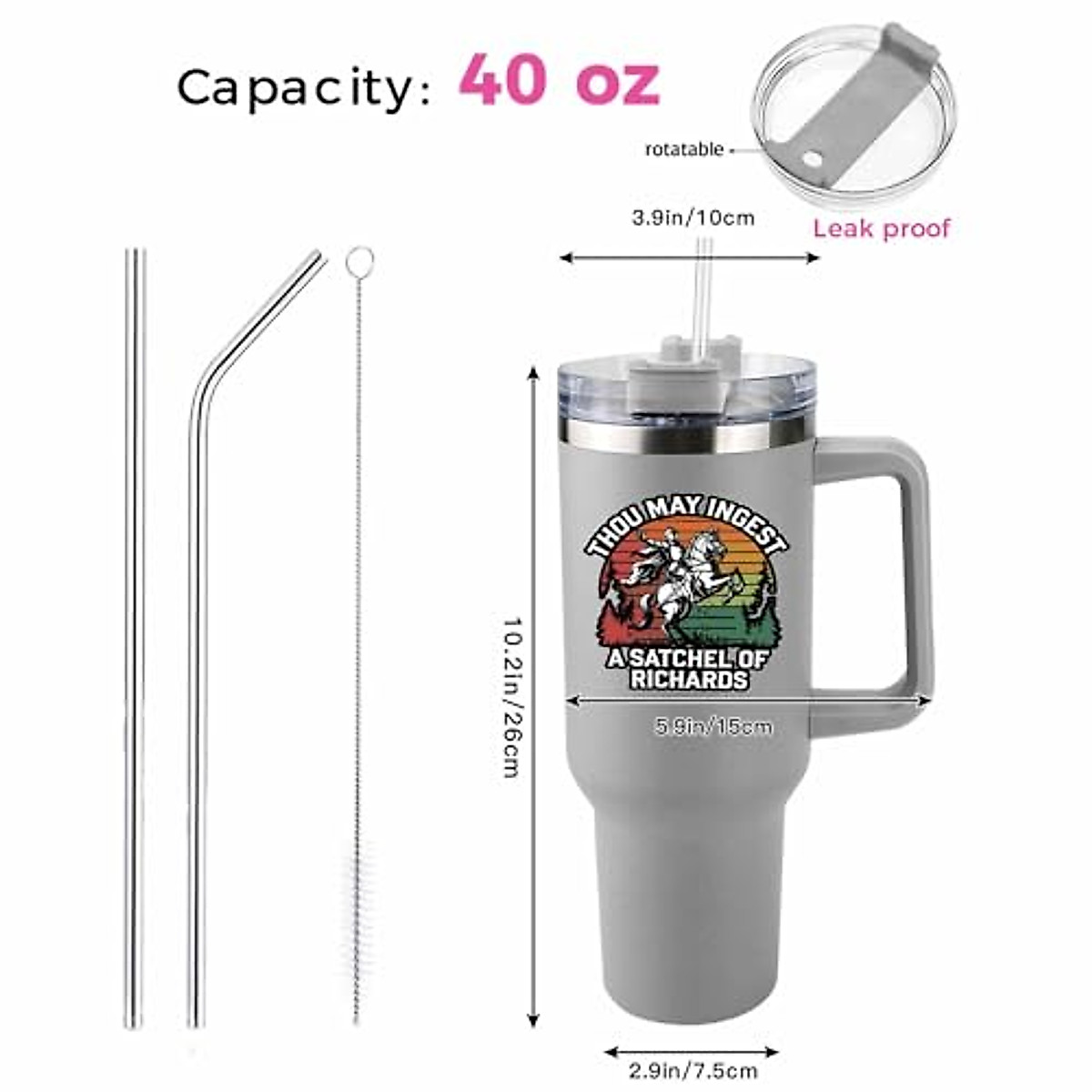 40 Oz Insulated Tumbler with Handle and Straw,Western Knight Horse Stainless Steel Vacuum Insulated Travel Mug,Leak-proof Water Bottle Iced Coffee Cup,Watercolor Stripe Tree