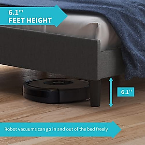 CECER Full Size Bed Frame, Modern Bed Frame with Upholstered Headboard & Broad Wingback Wooden Slat Support, No Box Spring Needed - Dark Grey