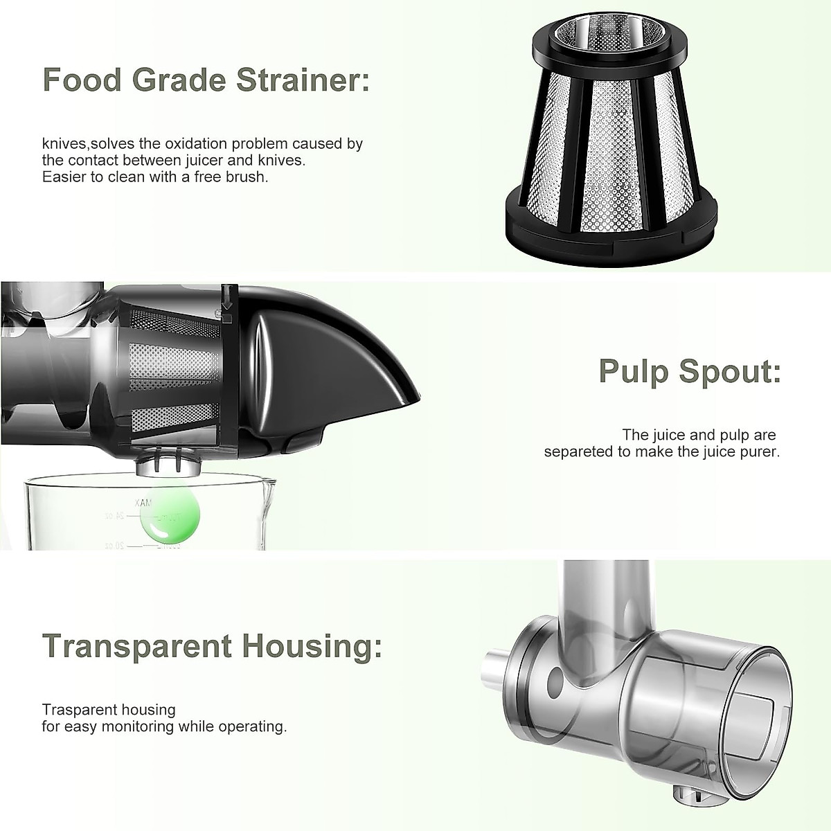Masticating Juicer Attachment for KitchenAid All Models Stand Mixers,AMZCHEF Masticating Juicer, Slow Juicer Attachment for All KitchenAid Mixers, Cold Press Juicer Parts (Iron black)