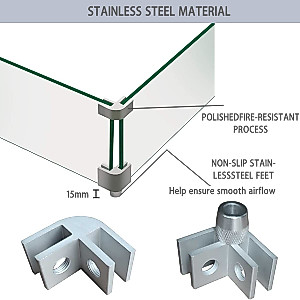 DIY Glass Flame Wind Guard Kit, 8pcs Flame Wind Fire Pit Flame Guard Parts Glass Corner Hardware Connector for Thickness 5/16 inch Glass Aluminum Alloy Non-Slip Bases for Square Glass Wind Guard