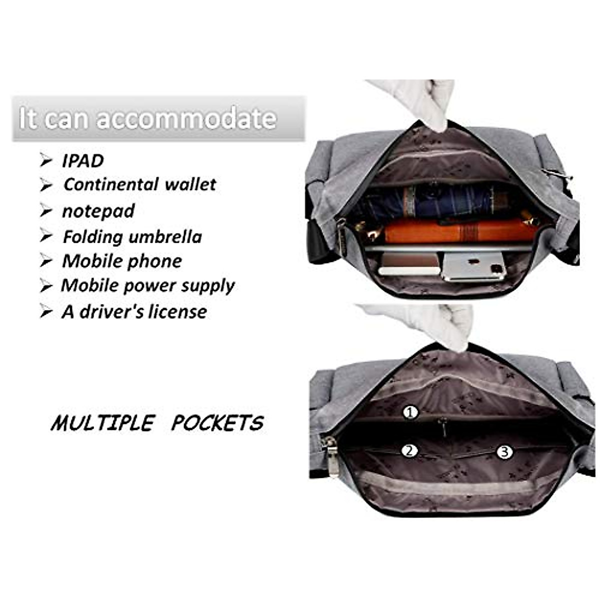 Wxnow Purses and Shoulder Handbags for Women Casual Travel Bag Messenger Cross Body Crossbody Bag Oxford Nylon Bags Purses Light Grey