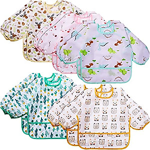 Tarpop 10 Pack Long Sleeve Bibs for Babies Waterproof Baby Bibs with Sleeves Long Sleeve Bibs Baby Shirt Bib Baby Eating Bib Smock with Pocket Soft Toddler Baby Bibs (6-24 Months)