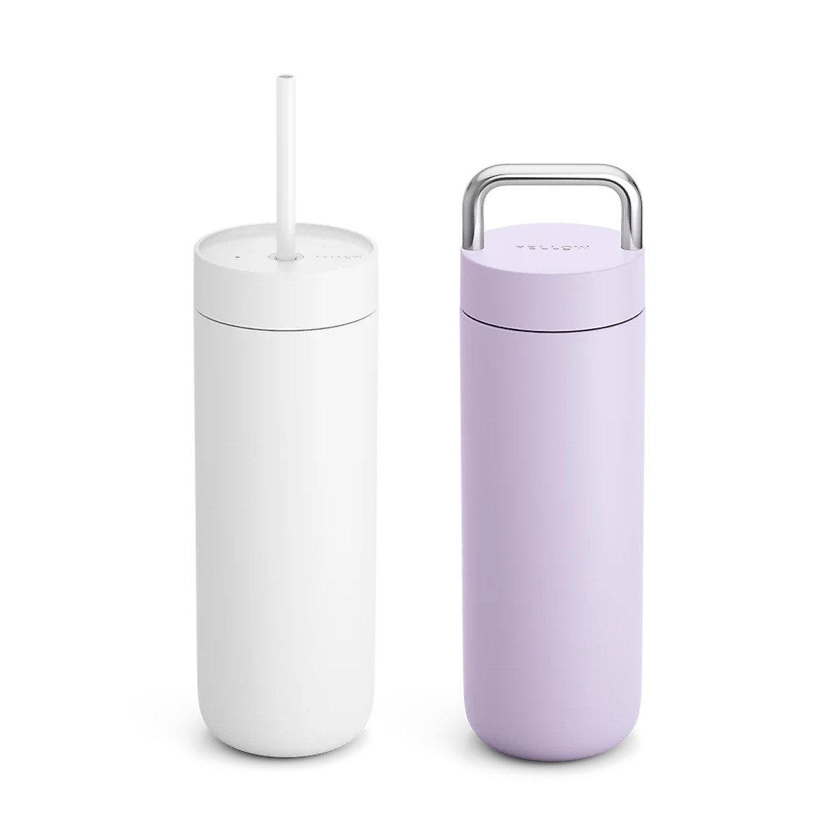Fellow 20 oz Carter Carry Water Bottle Peri Twinkle & Carter 20 oz Cold Travel Mug Matte White Bundle - Stainless Steel Vacuum-Insulated Iced Coffee tumbler with Spill Resistant lid and straw