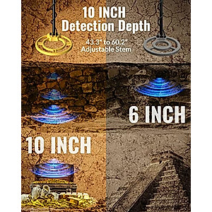 Metal Detector for Adults - Professional Metal Detector Gold and Silver with LCD Display, High Accuracy Waterproof Pinpoint 5 Modes, 10" Coil Lightweight Metales Detectors Stem Adjustable to 60.2"