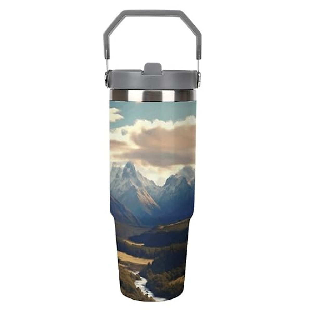WITHSBKK 30oz Car Cup Cook National Park Landscape Printed with Portable, Stainless Steel Travel Mug, Vacuum Insulated Tumbler And Straw, Leakproof for Car & Outdoor, UV Printed Design