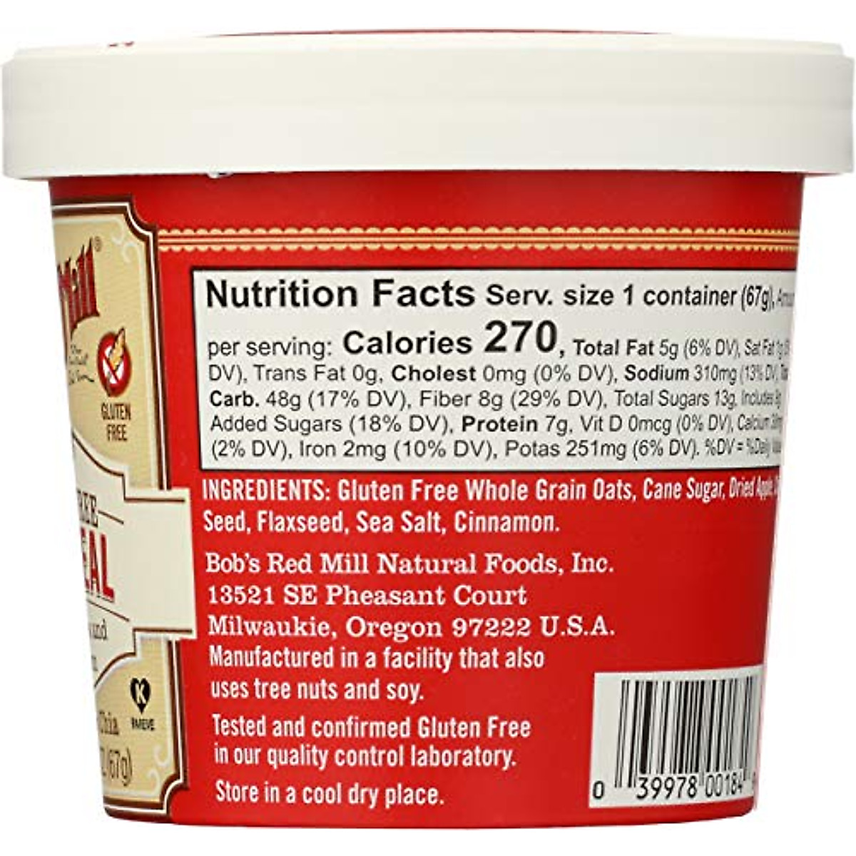 Bob's Red Mill Gluten-Free Apple Cinnamon Oatmeal, 2.36 Ounce, Pack of 12