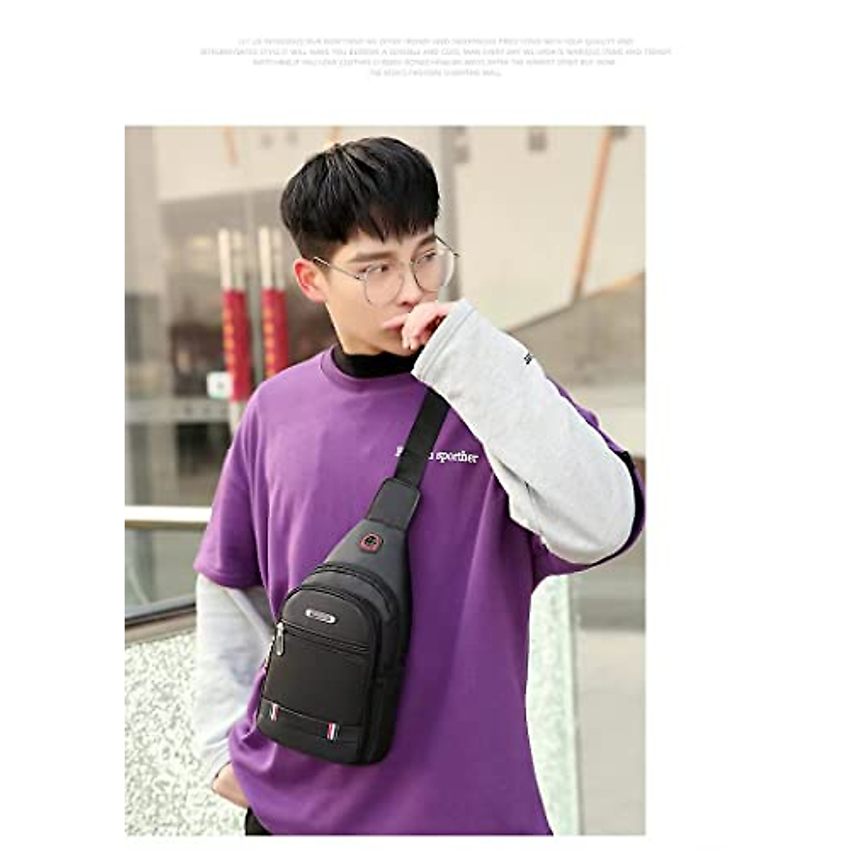 Lmagice Men's chest bag canvas leisure bag sports small backpack oxford cloth single shoulder messenger bag