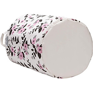Sea Team 19.7" x 15.7" Large Sized Folding Cylindric Canvas Fabric Laundry Hamper Storage Basket with Floral Pattern, Pink & Black