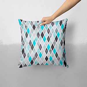 iiRov Graytone Diamond Pattern with Teal Highlights - Custom Decorative Home Decor Indoor or Outdoor Throw Pillow Cover for Sofa, Bed or Couch Cushion (Pillow CASE Cover ONLY)