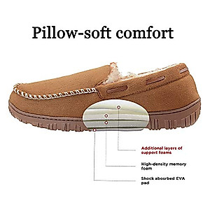 LseLom Moccasins Slippers for Men Memory Foam Indoor Outdoor House Shoes Fleece Warm Bedroom Slippers Mens Moccasins Size 11 US Beige