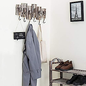 MyGift Wall Mounted Coat Rack, Rustic Nautical-Style Wall-Mounted Torched Wood Coat Rack with 6 Rope and Matte Black Metal Hooks