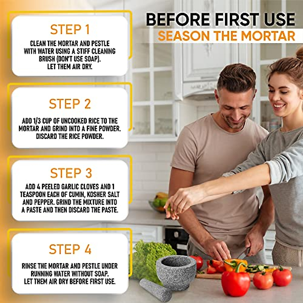 Granite Mortar and Pestle Set - Large 2 Cup Stone Grinder Guacamole Bowl and 6 Inch Pestle - Perfect for Crushing and Grinding Herbs and Spices to Maximize Flavor - Includes Silicone Covers