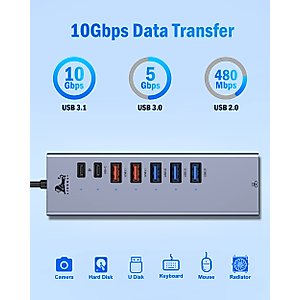 8K Dual HDMI USB C Hub 10Gbps Laptop Docking Station USB C to Dual 4K Monitor for Dell/HP/Lenovo, 10-in-1 USB C Adapter Dongle with Gigabit Ethernet, 2 USB 3.1, 3 USB 3.0, USB C Data and PD Charging