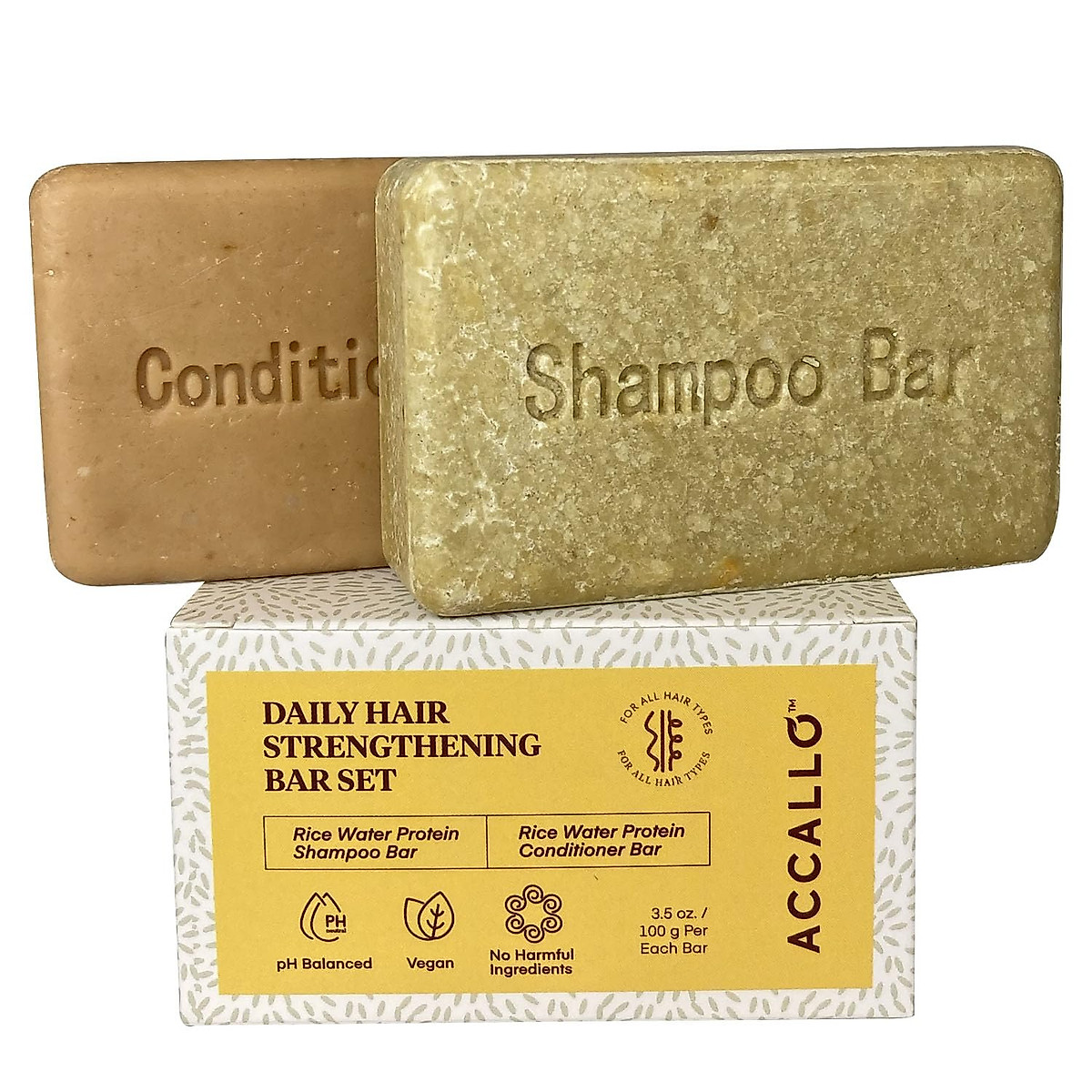 Accallo Bar Shampoo and Conditioner: Rice Water Shampoo Bar, Conditioner Bar, for Hair Growth, Travel Size Sets, Solid Shampoo