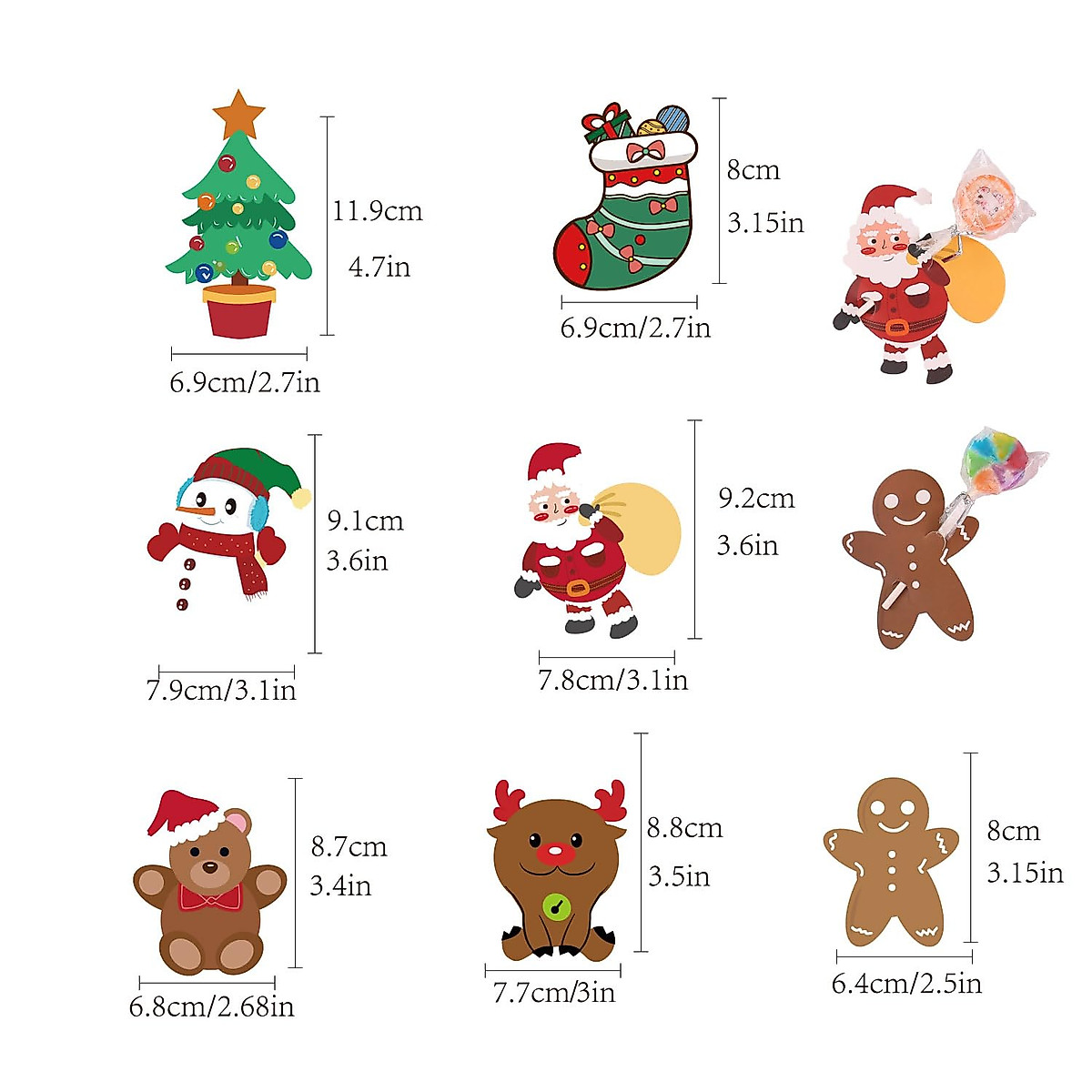 147pcs Christmas Lollipop Paper Cards Decorations,Paper Cards for Christmas Lollipop Sugar-Loaf Candy Gift Package Wrapping Decorations Xmas Lollipop Supplies Design Candy Holder (7Style)