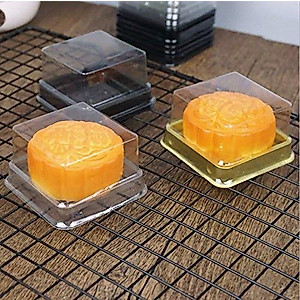 50 Pack Gold bottom Clear cover plastic mini cake box - muffin box - moon cake box - mung bean cake snow Mei Niang box（bottom 2 1/4 Inch X high 1-1/2 Inch）
