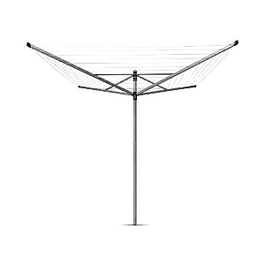 Brabantia Lift-O-Matic Outdoor 4 Arm Clothesline Height Adjustable, Folding Clothes Drying Rack + Ground Spike & Cover, 197 Feet, Metallic Gray