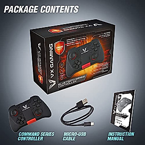 Volkano VX Gaming Bluetooth Contoller w/Phone Holder, Functional D-Pad, 2 Analog Sticks, 10 Action Buttons 10-Hr Playtime, Compatible w/VR Headset Android iOS Windows XP [Black/Red] - Command Series
