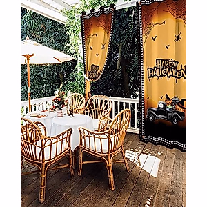 Waterproof Outdoor Curtains for Patio,Halloween Pumpkin Truck Blackout Grommet Curtain Privacy Curtains for Yard Porch Pergola Cabana Gazebo,Scary Bats Castle Under the Moon 1 Panel,54''Wx108''L