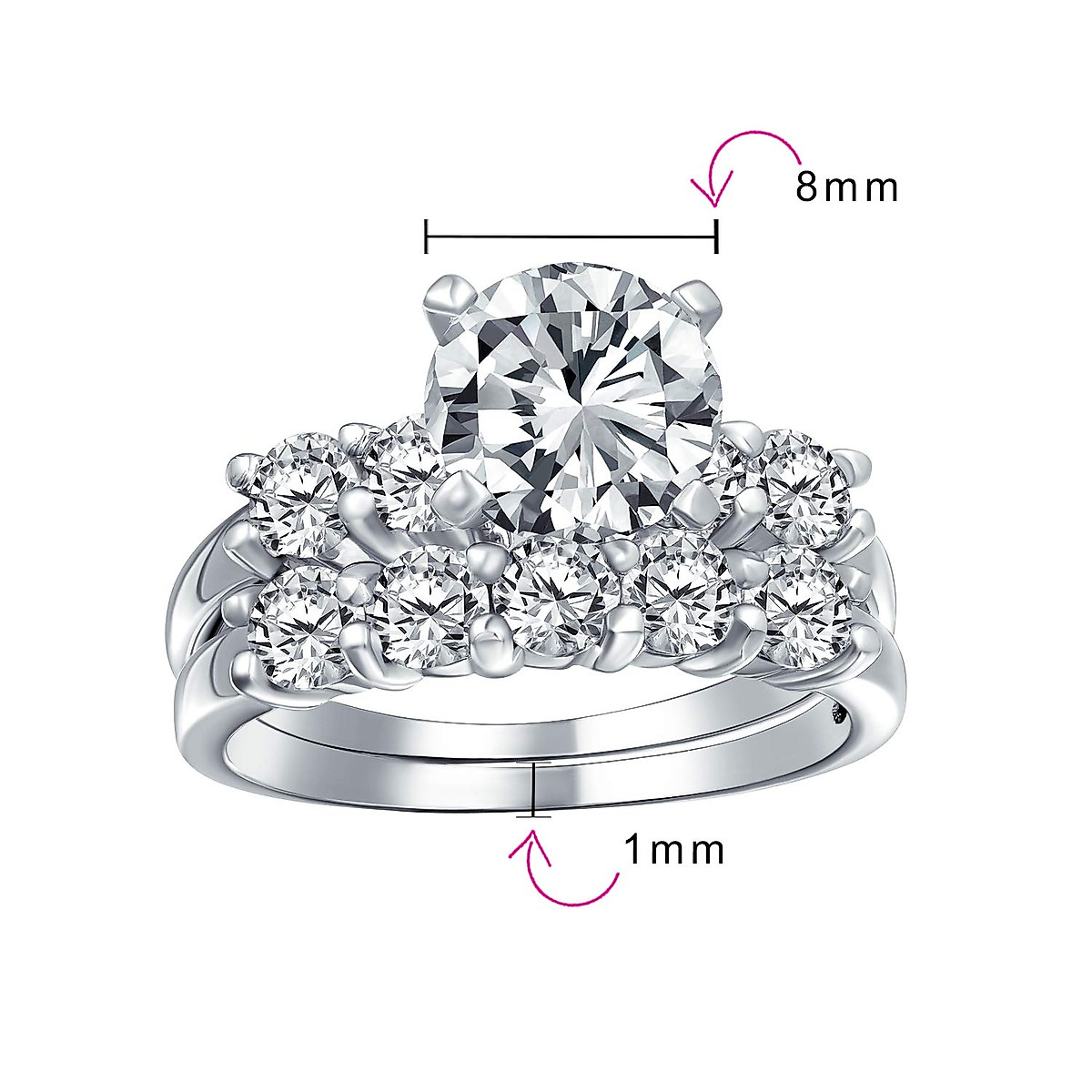 Classic 3.5CT Round Brilliant Cut Solitaire AAA CZ Side Stones Anniversary Engagement Wedding Band Ring Set For Women .925 Sterling Silver