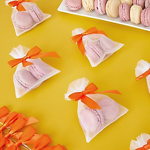 100 Pack Orange Bow Twist Ties for Treat Bags, 3-Inch Pre-tied Satin Ribbons for Crafts, Gift Wrap, Themed Party Favors, Baked Goods