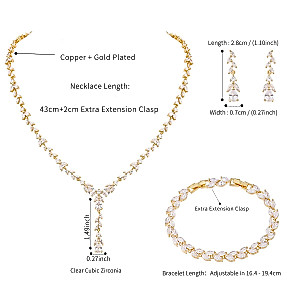 MEEDOZ Bridal Wedding Jewelry CZ Set Marquise Teardrop Cubic Zirconia Pendant Necklace and Dangle Earring Bracelet Sets for Women (Gold - 03)