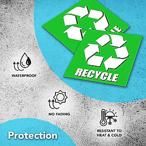 2 PC Recycling Stickers for Trash Can - 4 x 4 Vinyl Stickers - Waste Management Sticker - Trash Recycle Stickers - Green Recycling Bin Labels