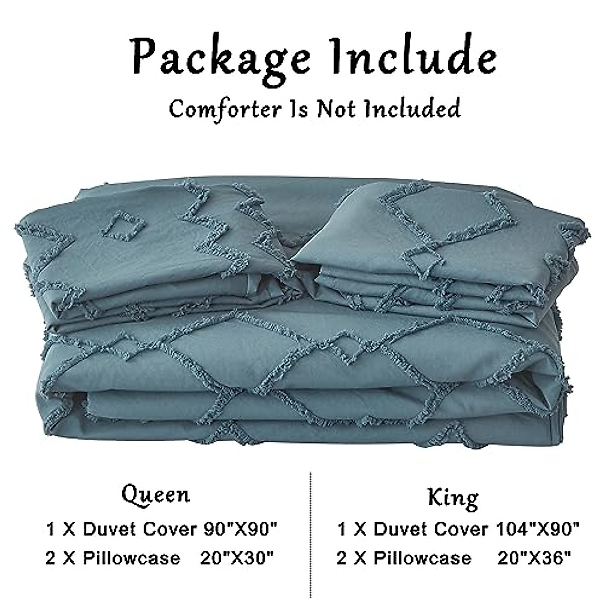 Senville Duvet Cover Queen Size,Blue Tufted Duvet Cover with Jacquard Rhombus Geometric Pattern,3 Pieces Boho Textured Shabby Chic Bedding Set with Zipper Closure for All Season (Denim Blue,Queen)