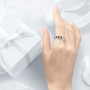 BAUMA AUTO Personalized Mothers Rings with 6 Simulated Birthstones Engraved Family Name Customized Rings to Her Birthday Anniversary Promise Name Rings Meaningful Gift for Mom Wife Grandma (Style 7)