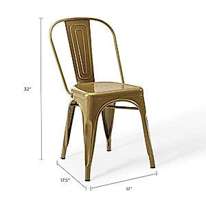 Modway Promenade Industrial Modern Steel Metal Bistro Dining Chairs in Gold-Set of 2