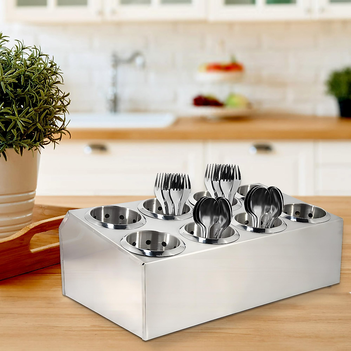 bimiti 8 Holes Flatware Cylinder Holder Commercial Stainless Steel Utensil Storage Caddy Drying Rack Countertop Silverware Organizer For Restaurant Hotel Buffet
