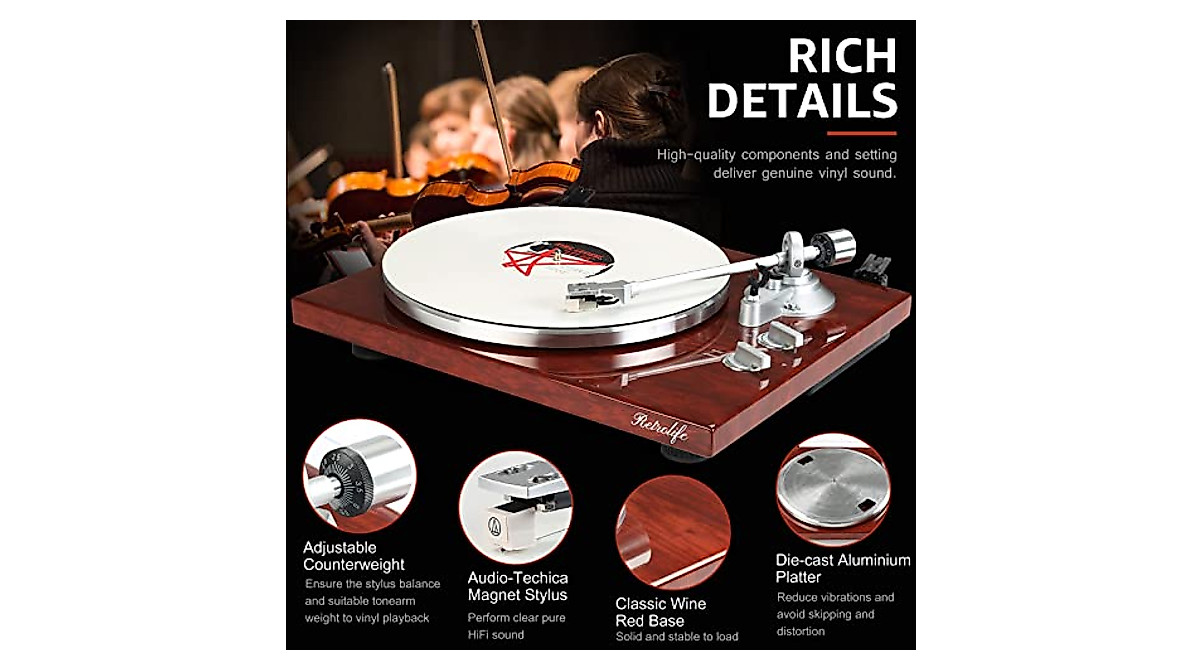 Bluetooth Turntable with Vinyl Recording & Adjustable Counterweight