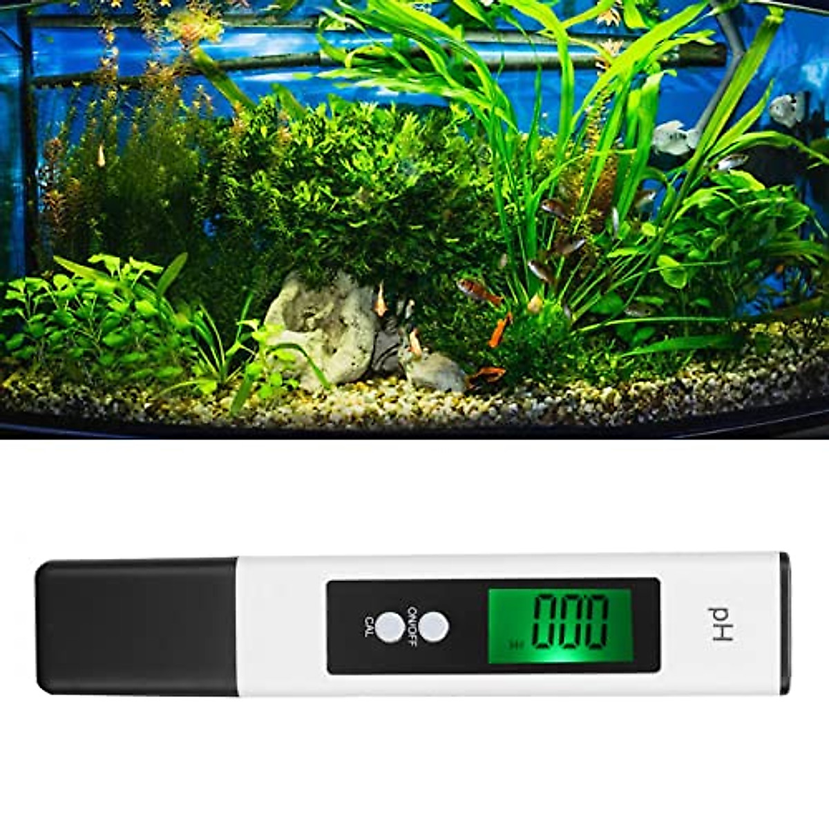 Water PH Tester, 0‑14PH Accurate Detection Automatic Calibration Automatic Temperature Replenishment Water Quality Tester Highly Sensitive Probe for Aquarium