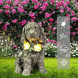 Ovewios Garden Statue Dog Memorial Gifts - Yard Art Decoration with Solar LED Lights Waterproof Resin Garden Figurine Decor for Outdoor Patio Yard Lawn Ornament