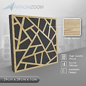 Arrowzoom 4 Diffuse PRO Acoustic Wooden Panel Absorb Sound Recording Studio High-Density Noise Reduction Fire Retardant Euroclass E NRC 0.64 up to 5000Hz Scattering Range 12 X 12 X 2 IN SD1247