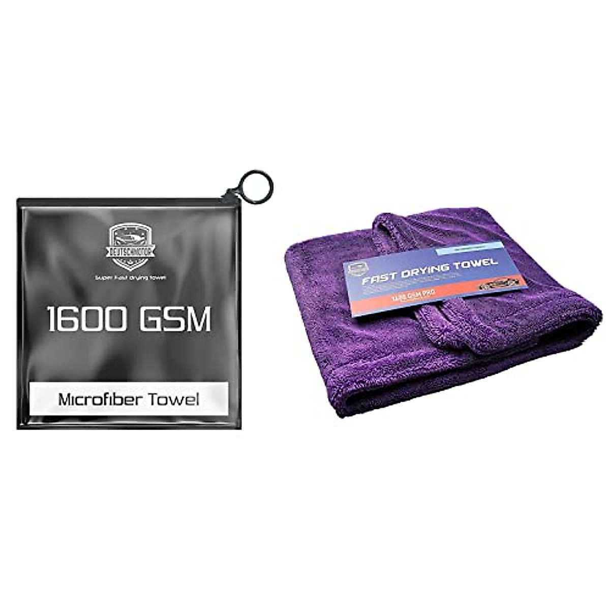 DEUTSCHMOTOR Super Fast 1600 GSM Large Microfiber Drying Towels 31"x20" (80x50cm) one Towel drys one car 2022 Twist-Loop Design (Purple)