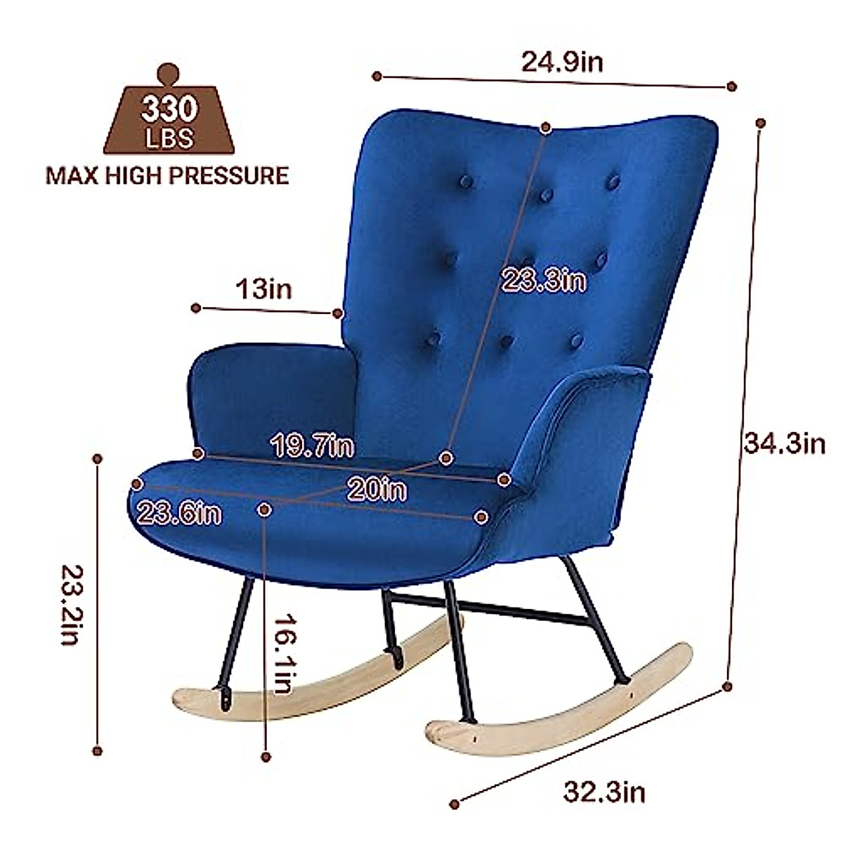 K Knowbody Rocking Chair Nursery, Boho Nursery Glider Rocker Modern Accent Chair for Bedroom, Living Room, Tufted Upholstered Armchair with Linen Fabric, Nursing Chairs for Mom and Baby, Blue